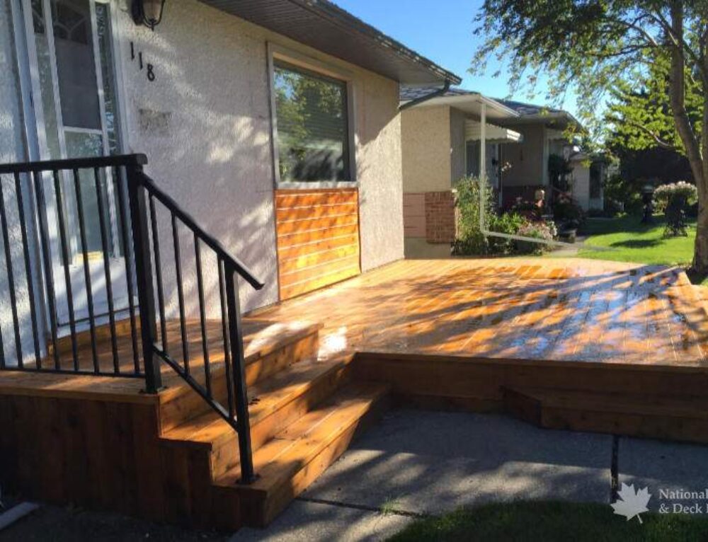 Cedar front porch with custom built cedar privacy walls
